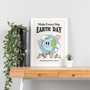 Earth Day Wall Art Print, Retro Aesthetic Poster, 60s 70s Decor Poster ...