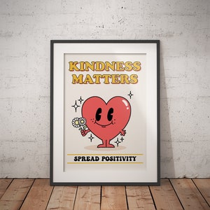 Kindness Matters Wall Art Print, Retro Heart Poster Digital Download ...