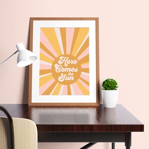 Here Comes the Sun Wall Decor Art Print, Retro Aesthetic Poster, Sun ...