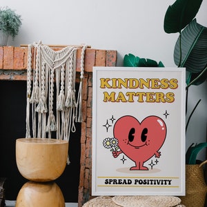 Kindness Matters Wall Art Print, Retro Heart Poster Digital Download ...