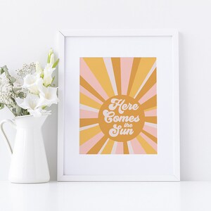 Here Comes the Sun Wall Decor Art Print, Retro Aesthetic Poster, Sun ...