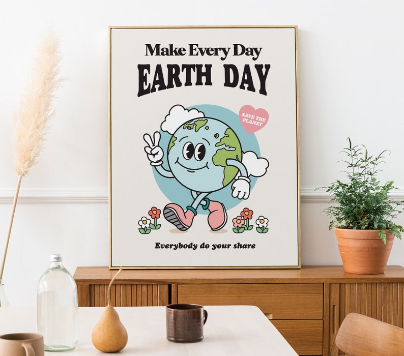 Earth Day Wall Art Print, Retro Aesthetic Poster, 60s 70s Decor Poster ...