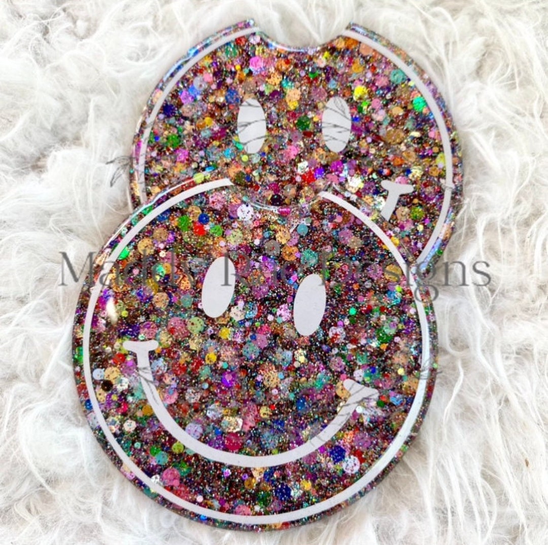 Smiley Face Car Coasters, Smiley Car Coasters, Glitter Car Coasters ...