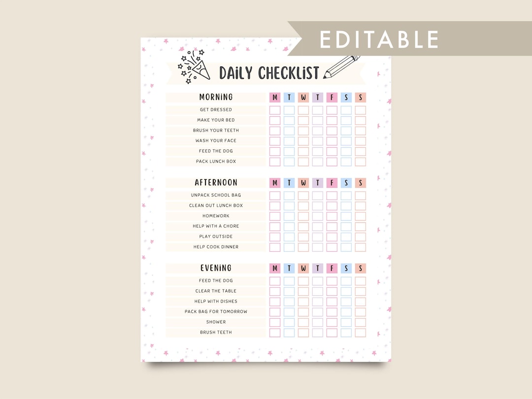 Printable Chore Chart for Kids, Homeschool Planner, Kids Daily ...