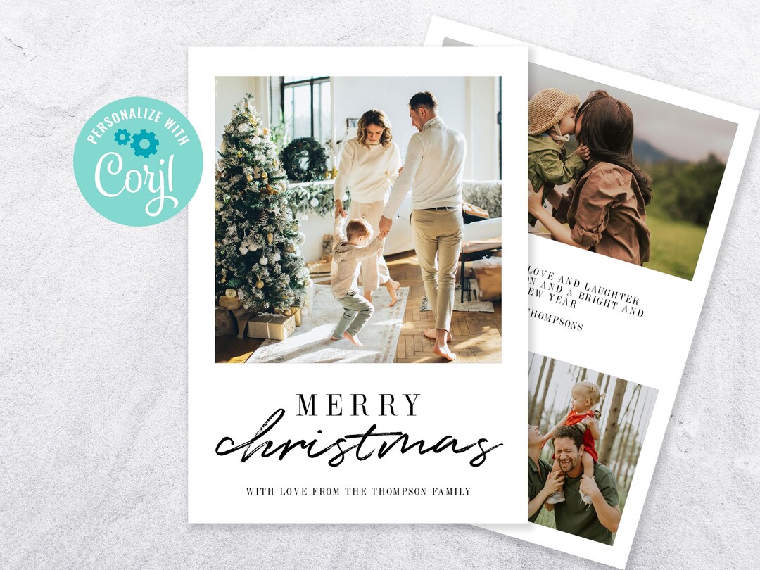 Christmas Family Photo Card, Printable Minimalist Happy Holiday ...