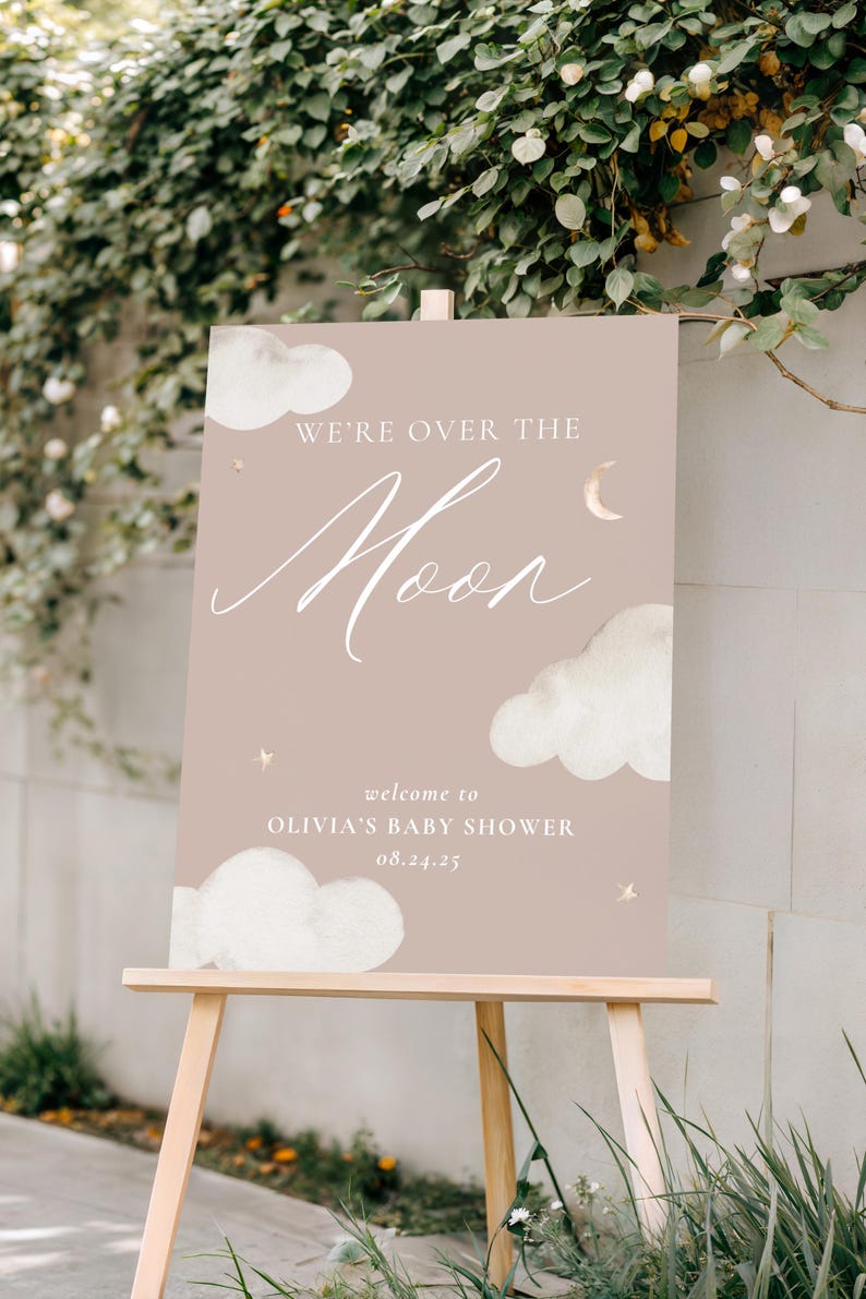 Over the Moon Baby Shower Poster Board - PRINTABLE Neutral Over the ...