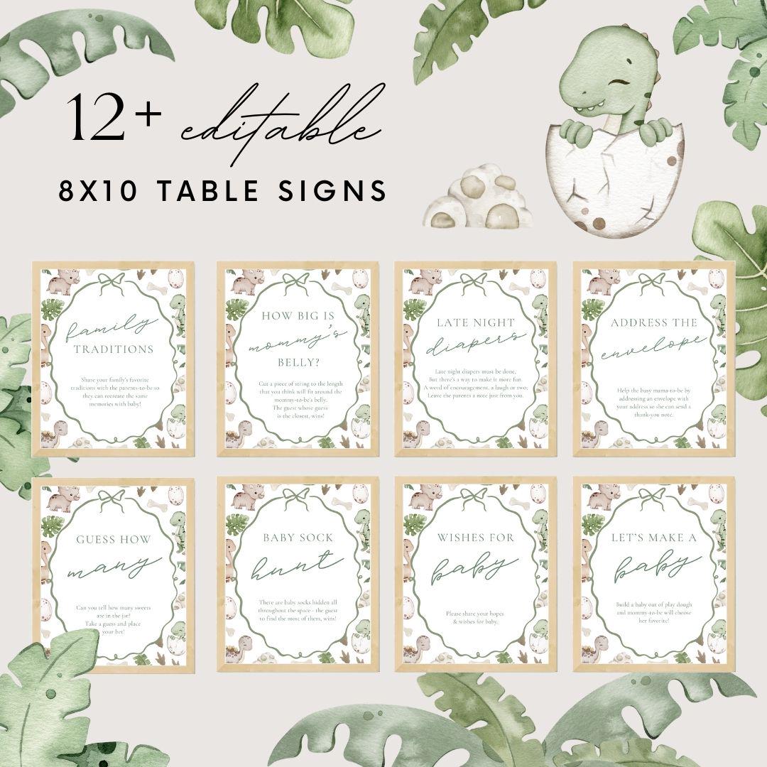 Editable Dinosaur Baby Shower Table Sign - Hatching Soon Baby Shower ...
