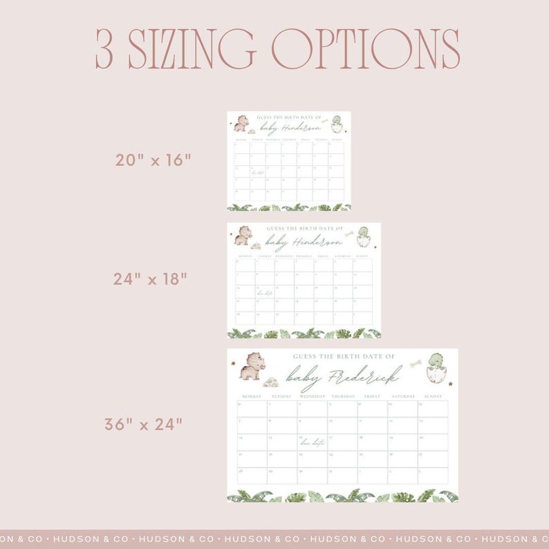 Dinosaur Baby Shower Due Date Calendar Game Fun Easy Activity Sign ...