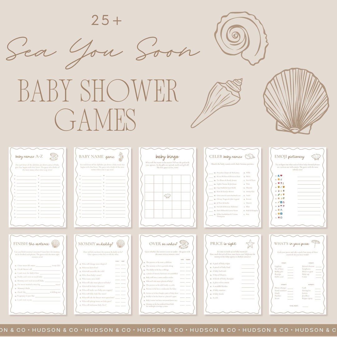 Sea You Soon Baby Shower Games Bundle Printable Ocean Theme Coastal ...