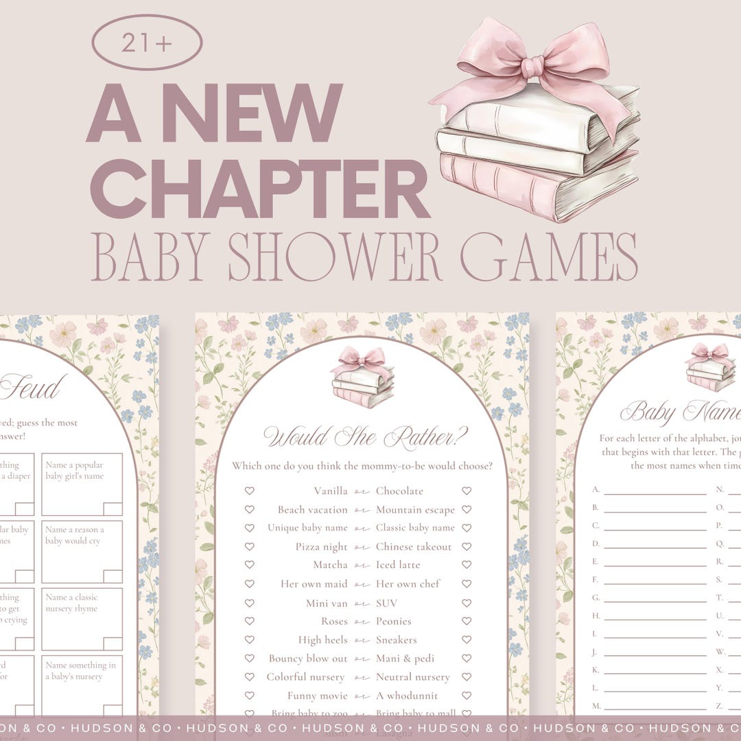 Storybook Baby Shower Games Bundle Girl Floral Activity Pack Editable ...
