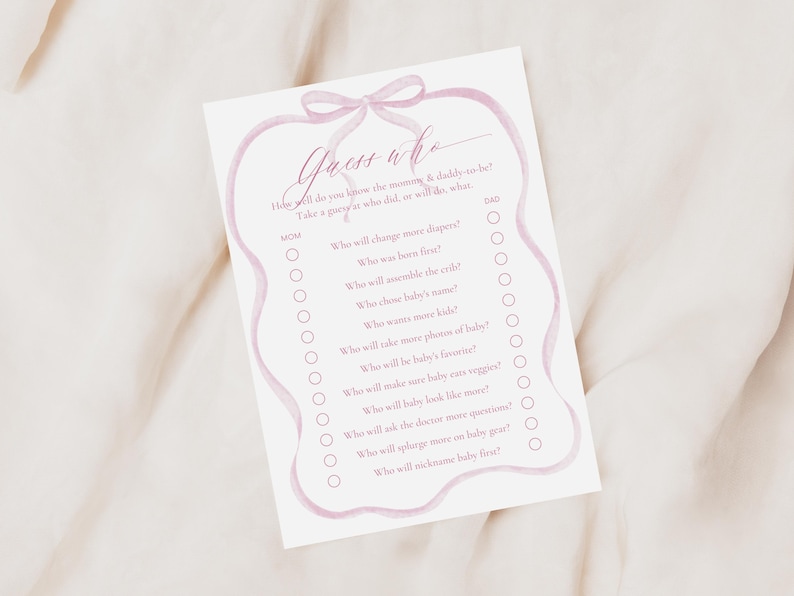 Pink Bow Guess Who Game Baby Shower Trivia - Guess Who Pink Bow Baby ...