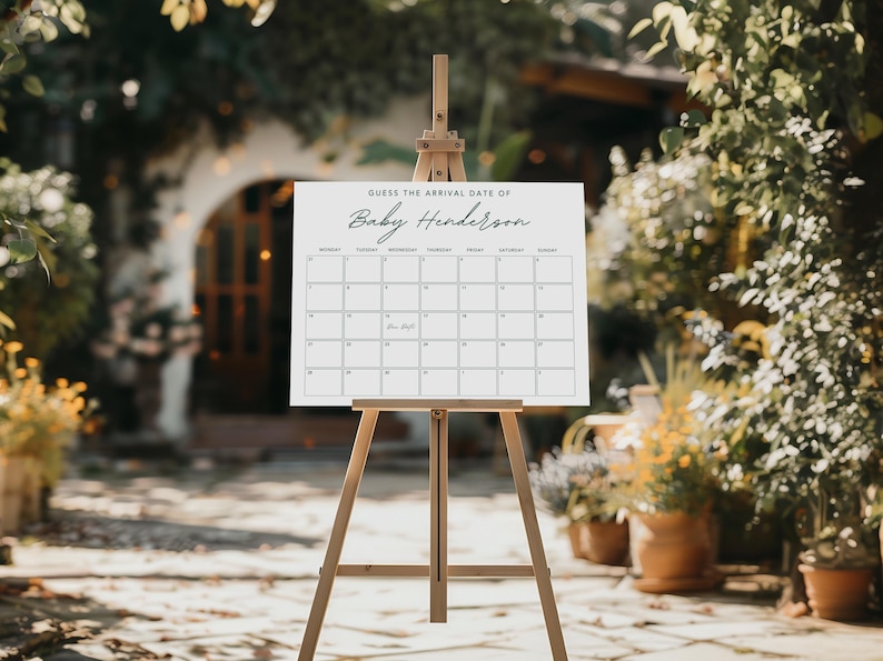 Guess the Due Date Calendar Baby Shower Game Editable Template ...