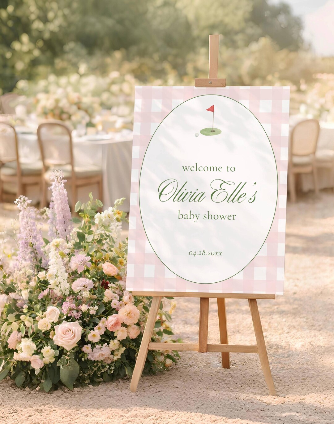 New to the Club Baby Shower Welcome Sign Girl Pink Gingham Vintage Golf ...