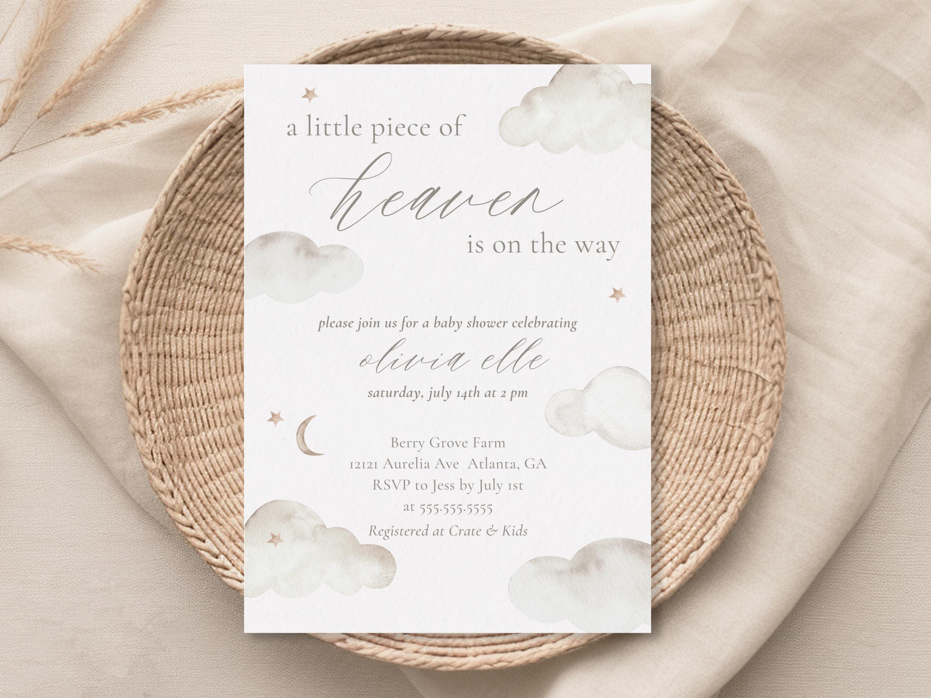 Heaven Sent Baby Shower Invitation Digital Neutral Cloud 9 A Little ...