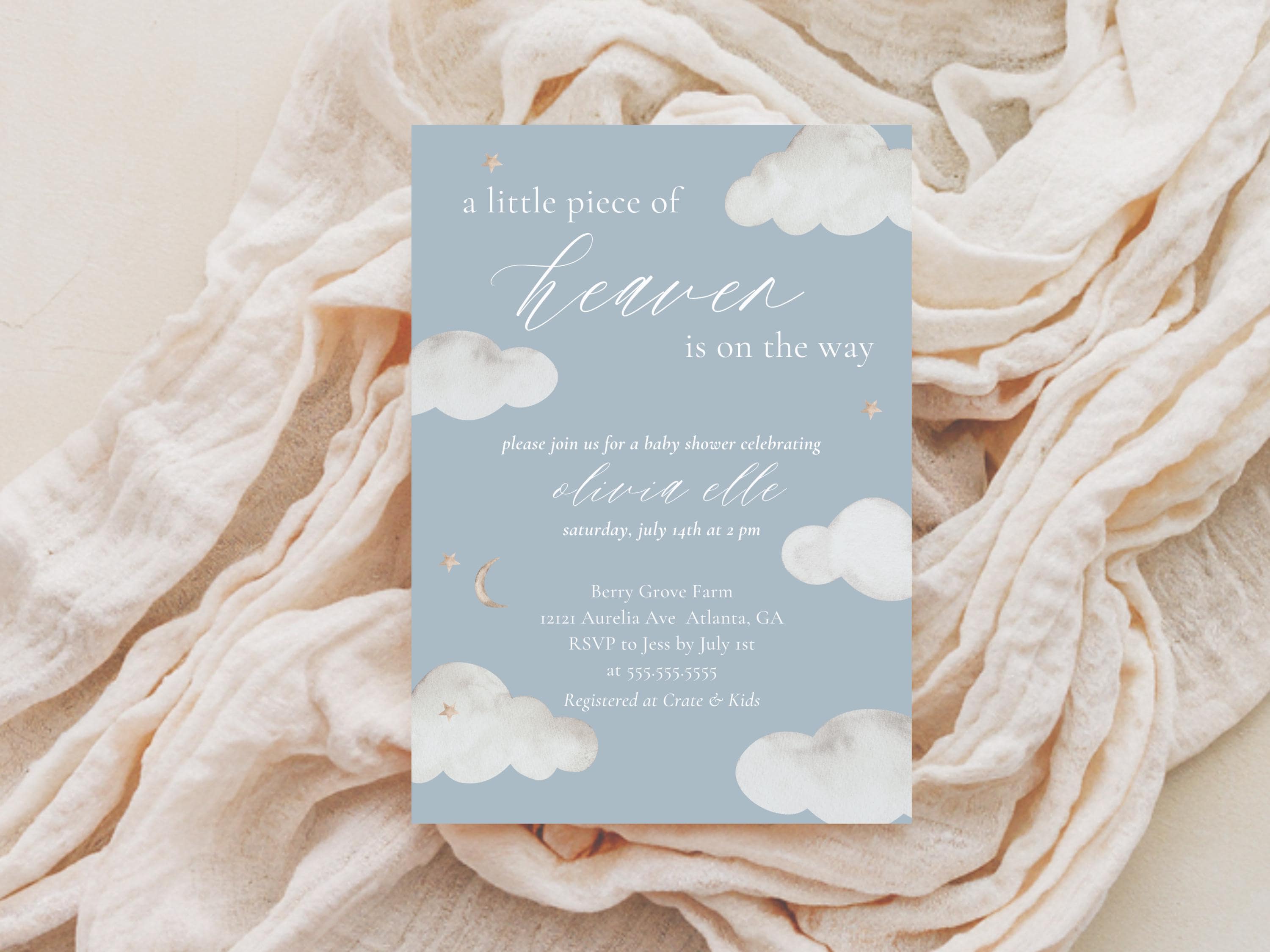 Heaven Sent Baby Shower Invitations Neutral Cloud 9 Baby Shower ...