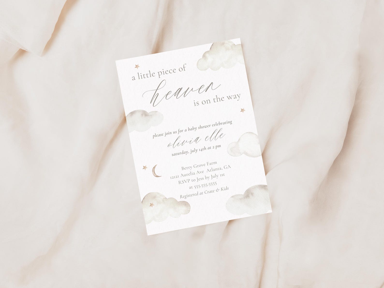 Heaven Sent Baby Shower Invitation Bundle Editable Digital Template ...
