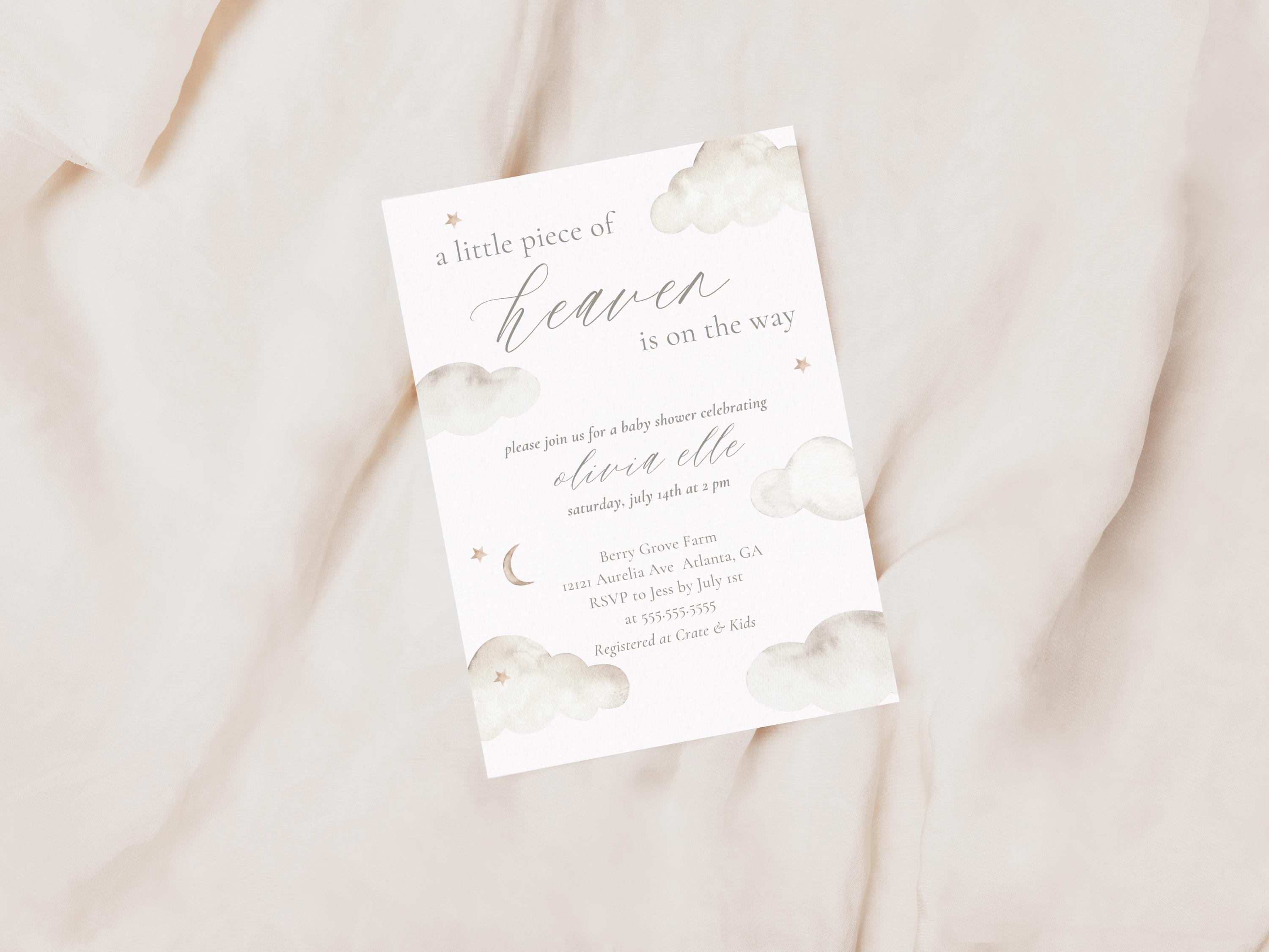 Heaven Sent Baby Shower Invitation Bundle - Piece of Heaven is on the ...