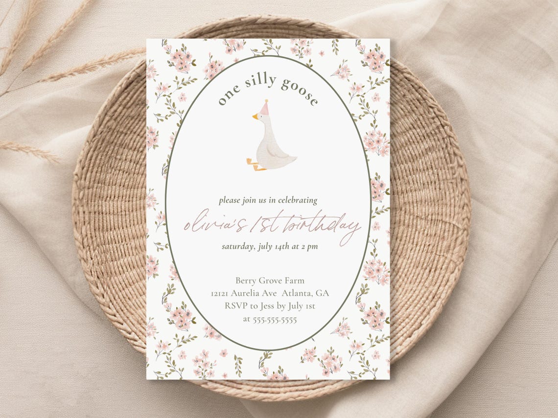 One Silly Goose Birthday Invitation for a Goose First Birthday, Pink ...