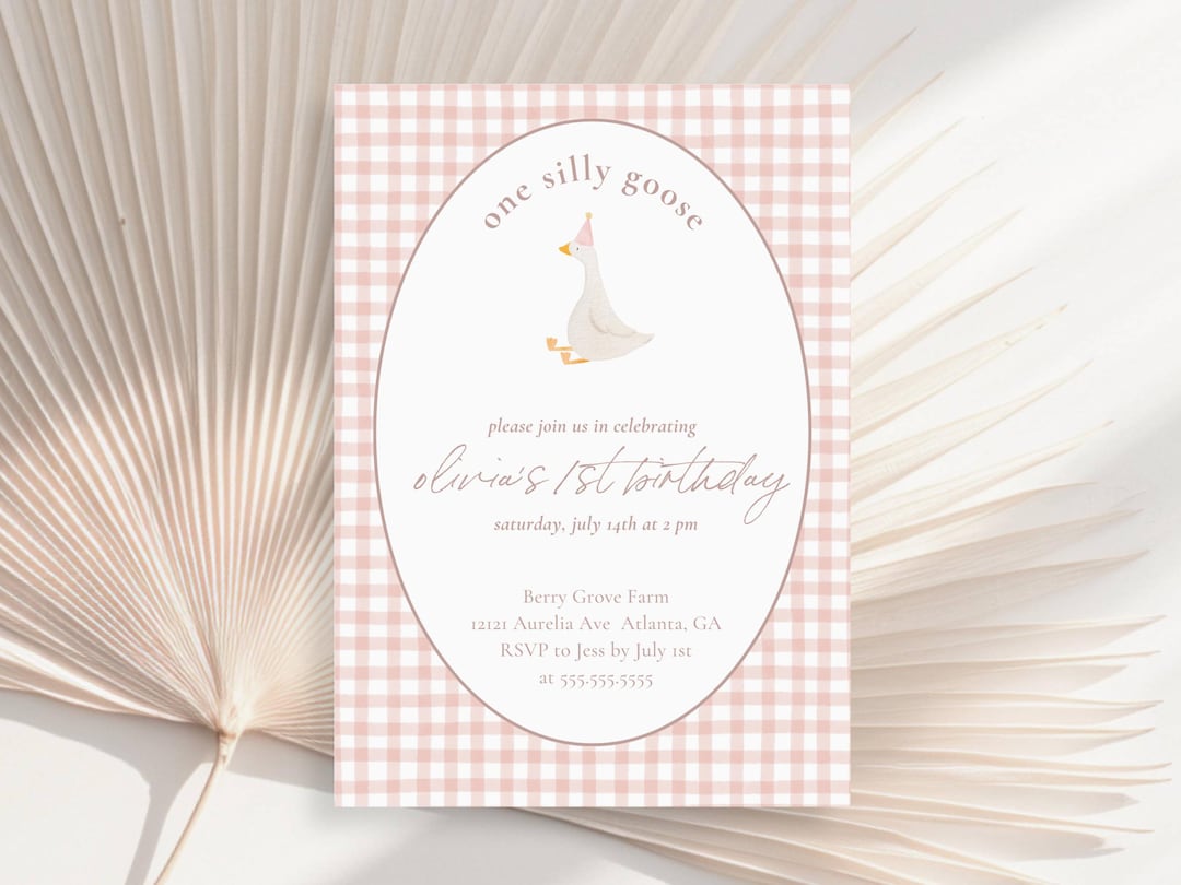 One Silly Goose Birthday Invitation for a Goose First Birthday, Pink ...