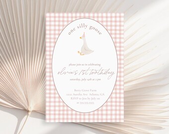 One Silly Goose Birthday Invitation for a Goose First Birthday, Pink ...