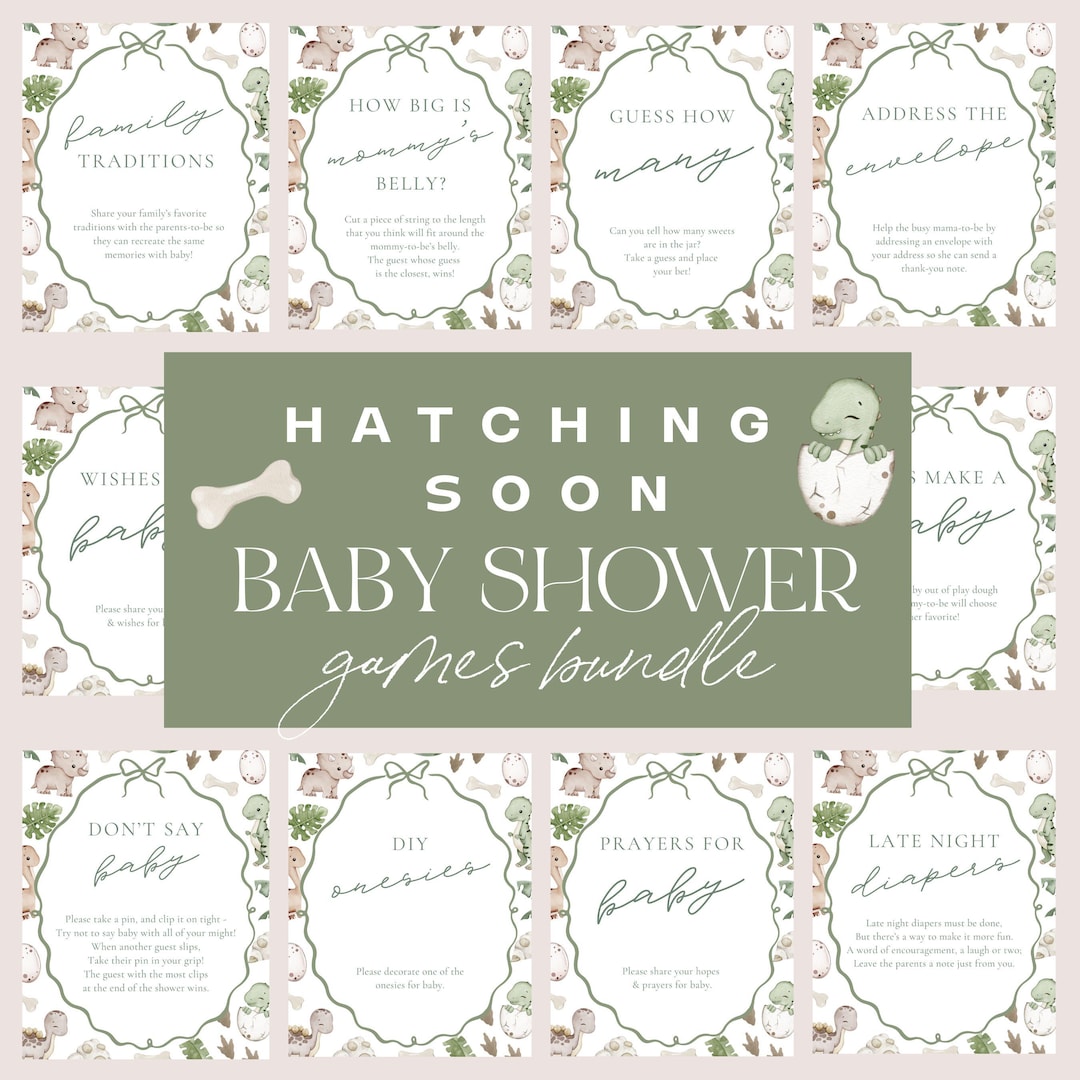 Hatching Soon Baby Shower Table Signs - Dino Baby Shower Bundle - Baby ...