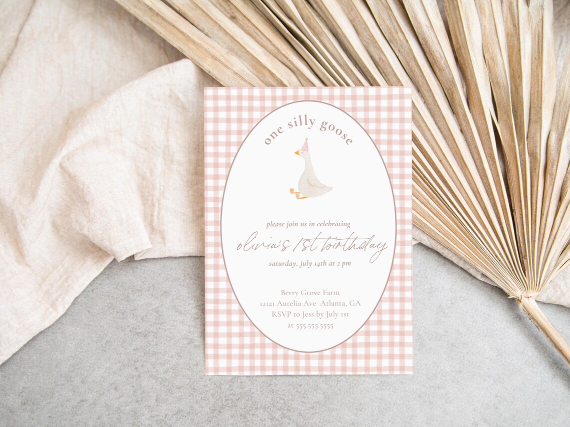 One Silly Goose Birthday Invitation for a Goose First Birthday, Pink ...