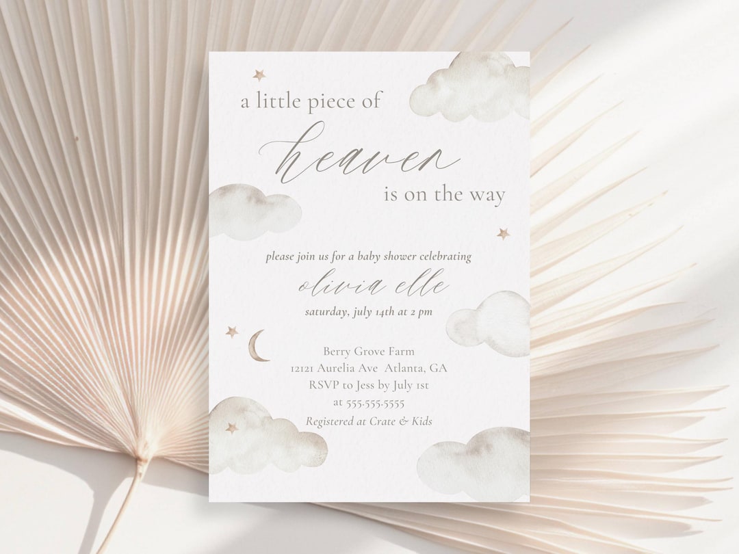 Heaven Sent Baby Shower Invitation Digital Neutral Cloud 9 A Little ...