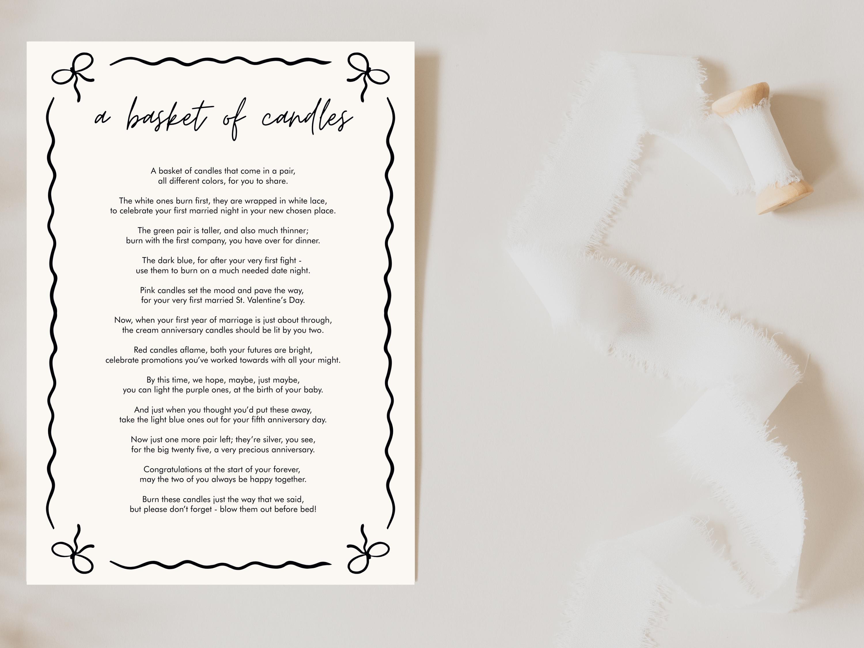 PRINTABLE Bridal Shower Basket of Candles - Basket of Candles Wedding ...