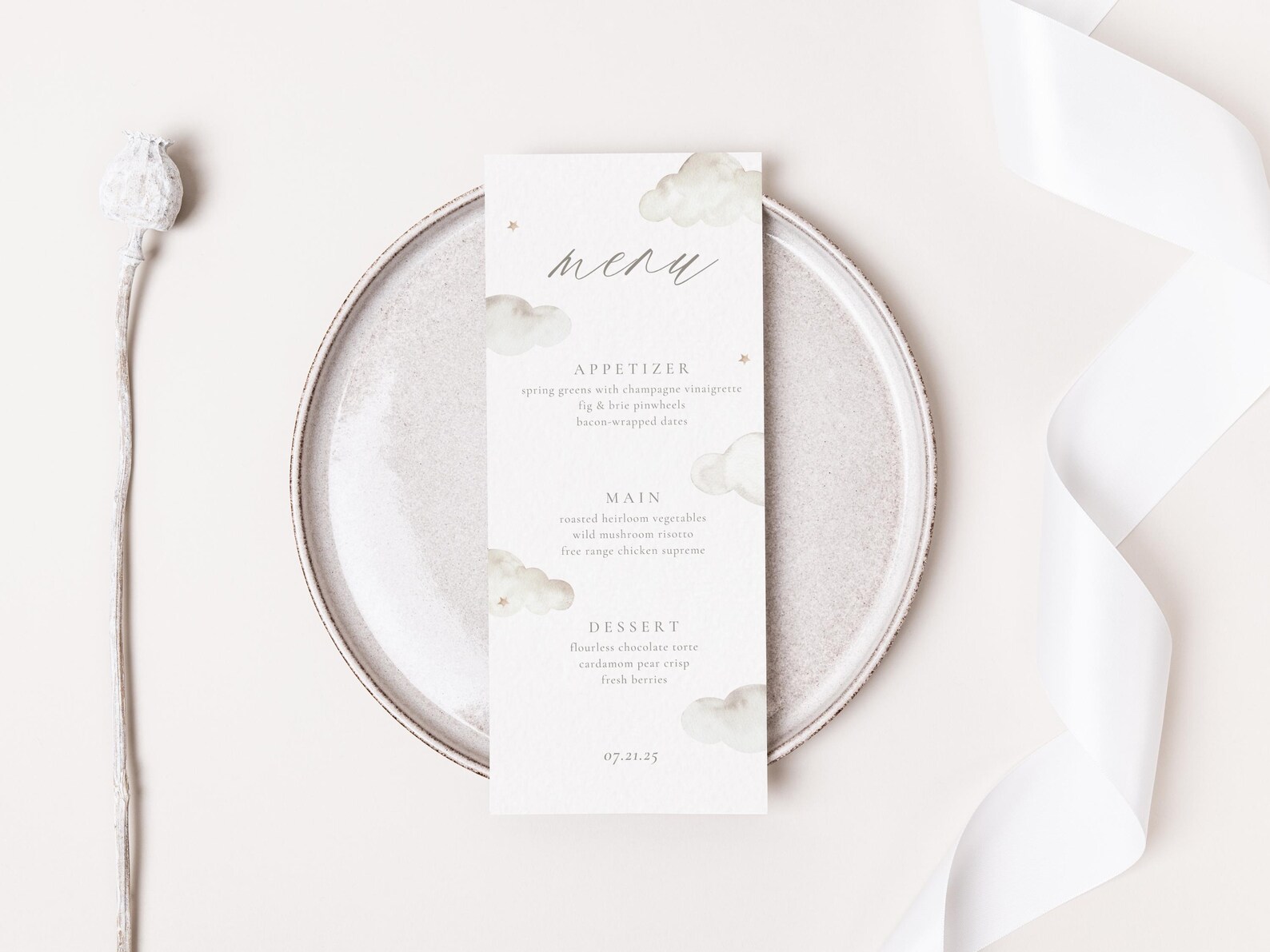 Editable Cloud 9 Baby Shower Menu, Neutral on Cloud 9 Menu Card ...