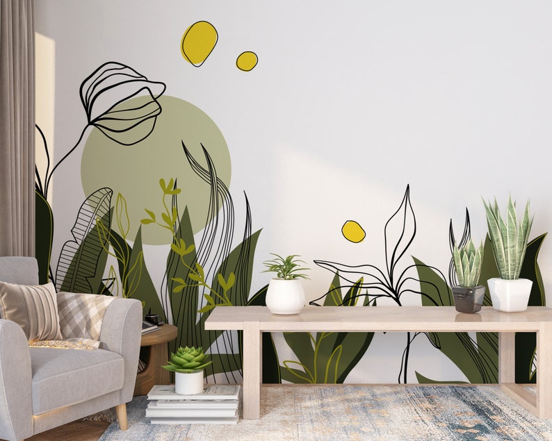Boho Bushes Flowery Abstract Wallpaper Peel and Stick - Etsy