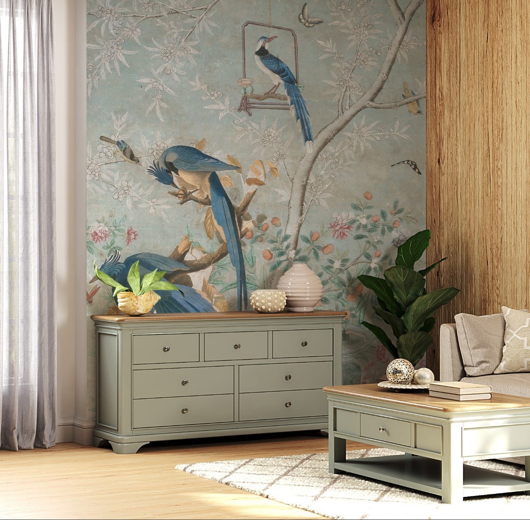 Vintage Style Birds and Tree Wallpaper , Bird Cage Vintage Wallpaper ...