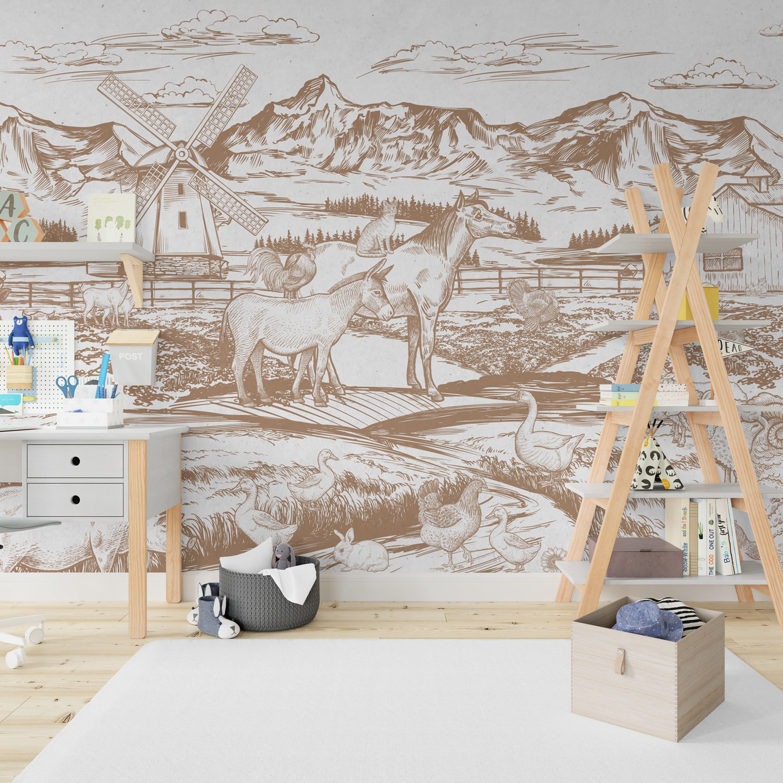 Removable Horse Farm Wallpaper- Farm Animals Mural- Nursery Room Decor ...