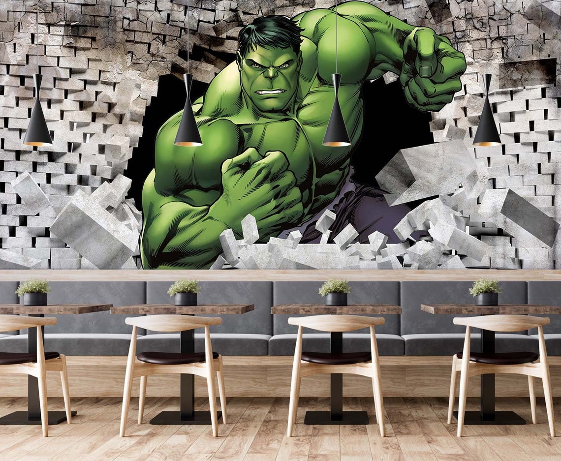 HULK WALLPAPER, 3D Look Wallpaper, Adhesive Hulk Cracking Blocks ...