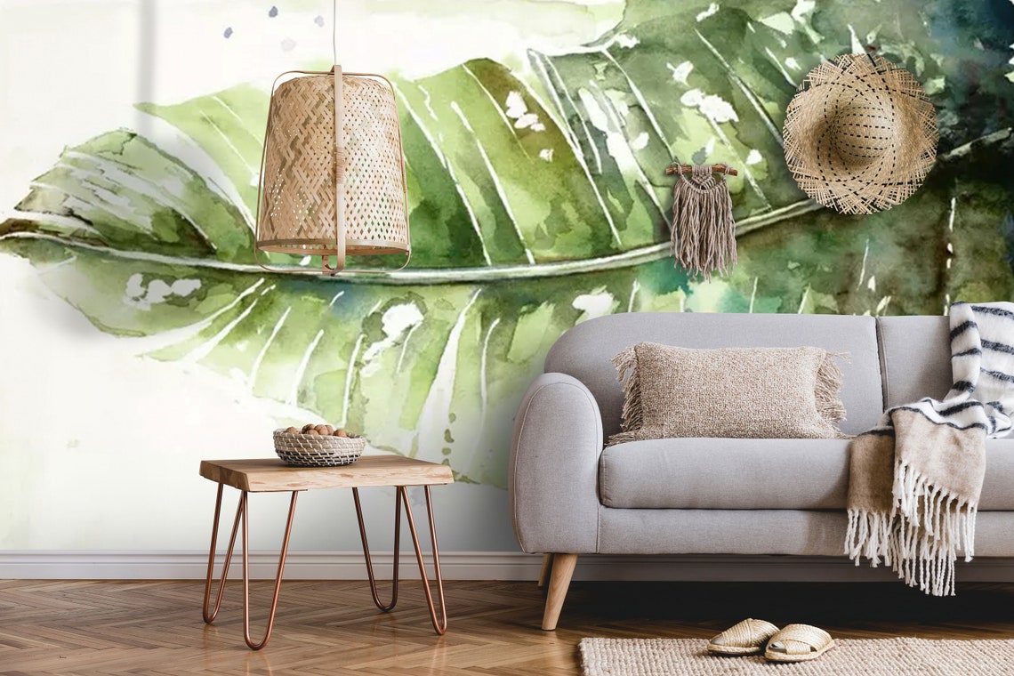 Exotic Leaf Wallpaper Giant Leaf 3D Leaf Wallpaper Living - Etsy