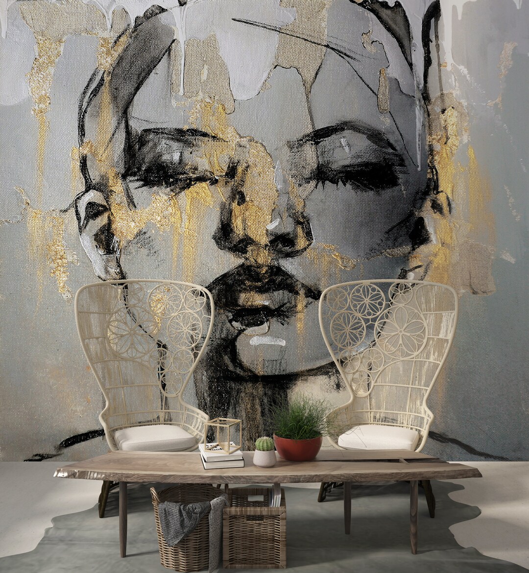 Modern Silver Abstract Woman Peel and Stick Wallpaper - Gold Foil ...