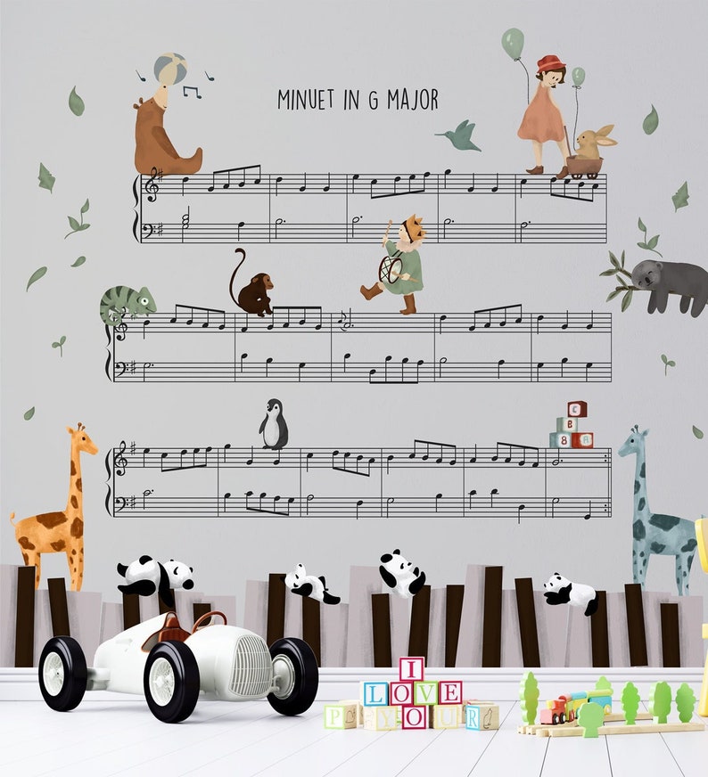 MUSIC NOTES WALLPAPER Adhesive Musical Notes With Animals - Etsy
