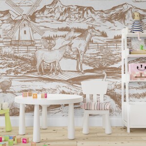 Removable Horse Farm Wallpaper- Farm Animals Mural- Nursery Room Decor ...