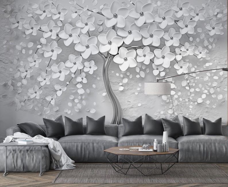 3D FLOWERS TREE With Gold Tree Body Adhesive 3D Floral | Etsy