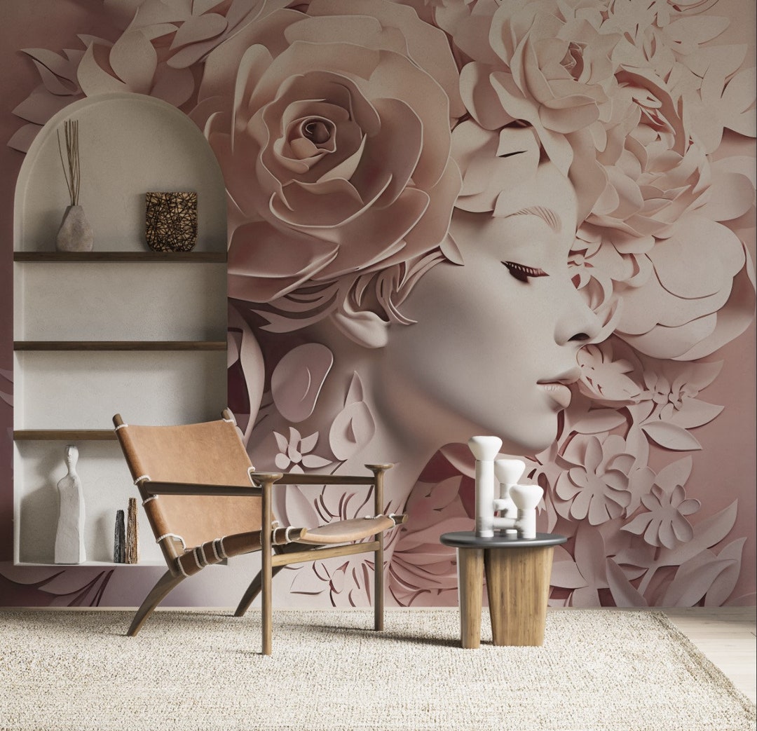 Beauty Woman Wallpaper - Flowers and Woman Coiffeur Wallpaper - Pink ...