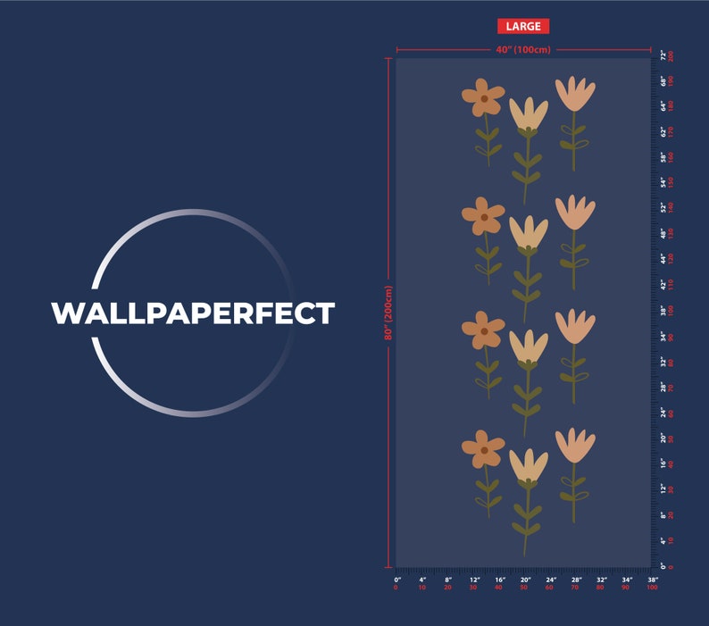 Minimalist Floral Wallpaper, Boho Flower Pattern Wall Mural, Neutral ...