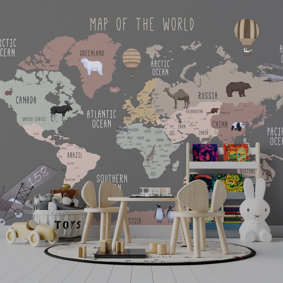 Kids Room Decor Map Wallpaper Peel and Stick , Big World Map and ...