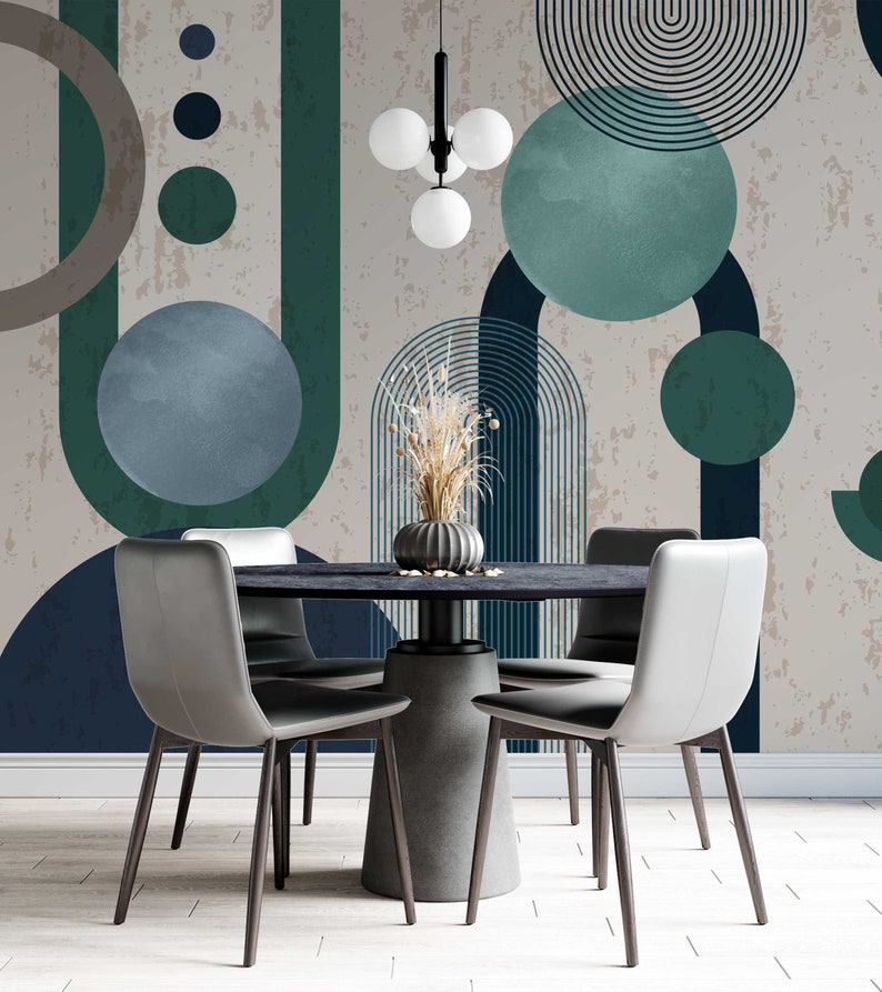 Blue Toned Arch Wallpaper, Abstract Shape and Line Art, Semicircle ...