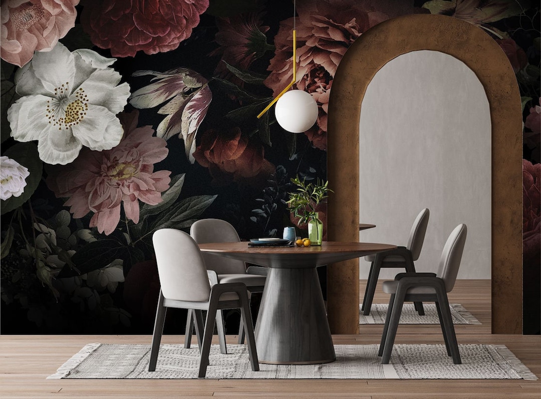 FLORAL WALLPAPER ART Pretty Big Flowers Wallpaper Dark Fone Flowers ...