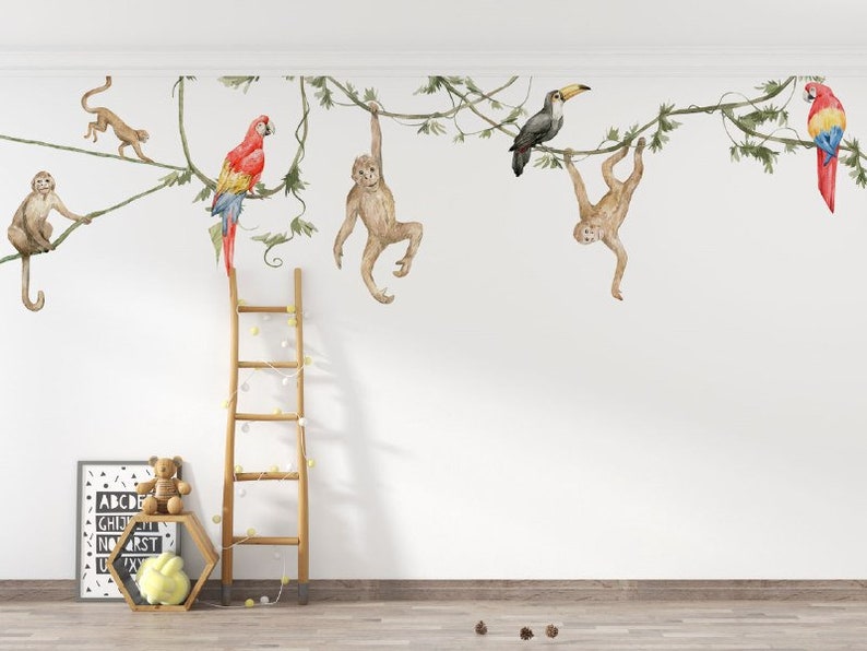 Tropical Animals Stickers, Nursery Room Decor, Peel and Stick, Jungle ...