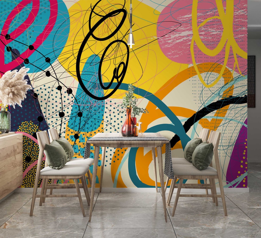 COLORFUL GRAFFITY WALLPAPER, Colorful Abstract Art Wall Mural , Bedroom ...