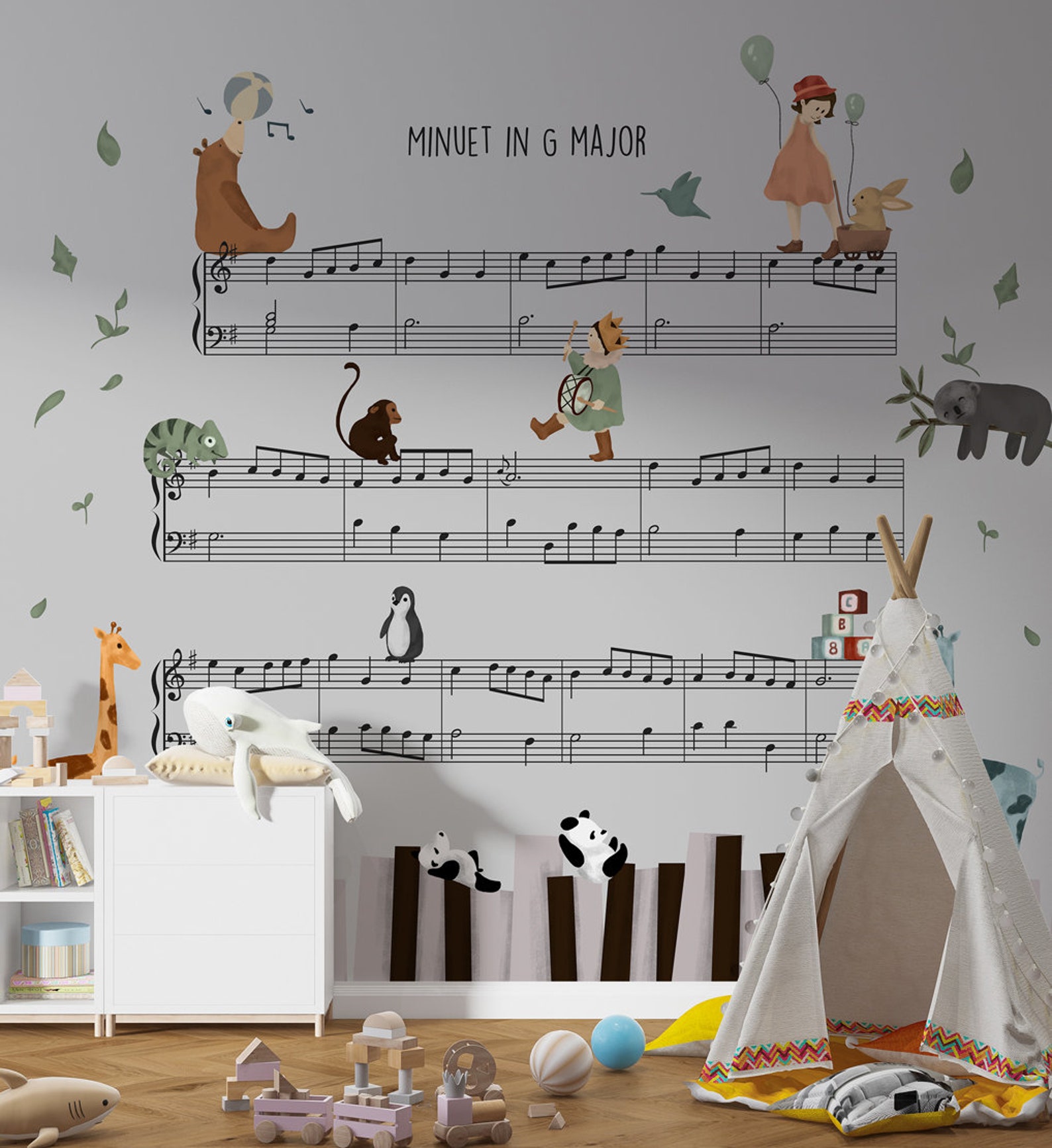 MUSIC NOTES WALLPAPER Adhesive Musical Notes With Animals - Etsy