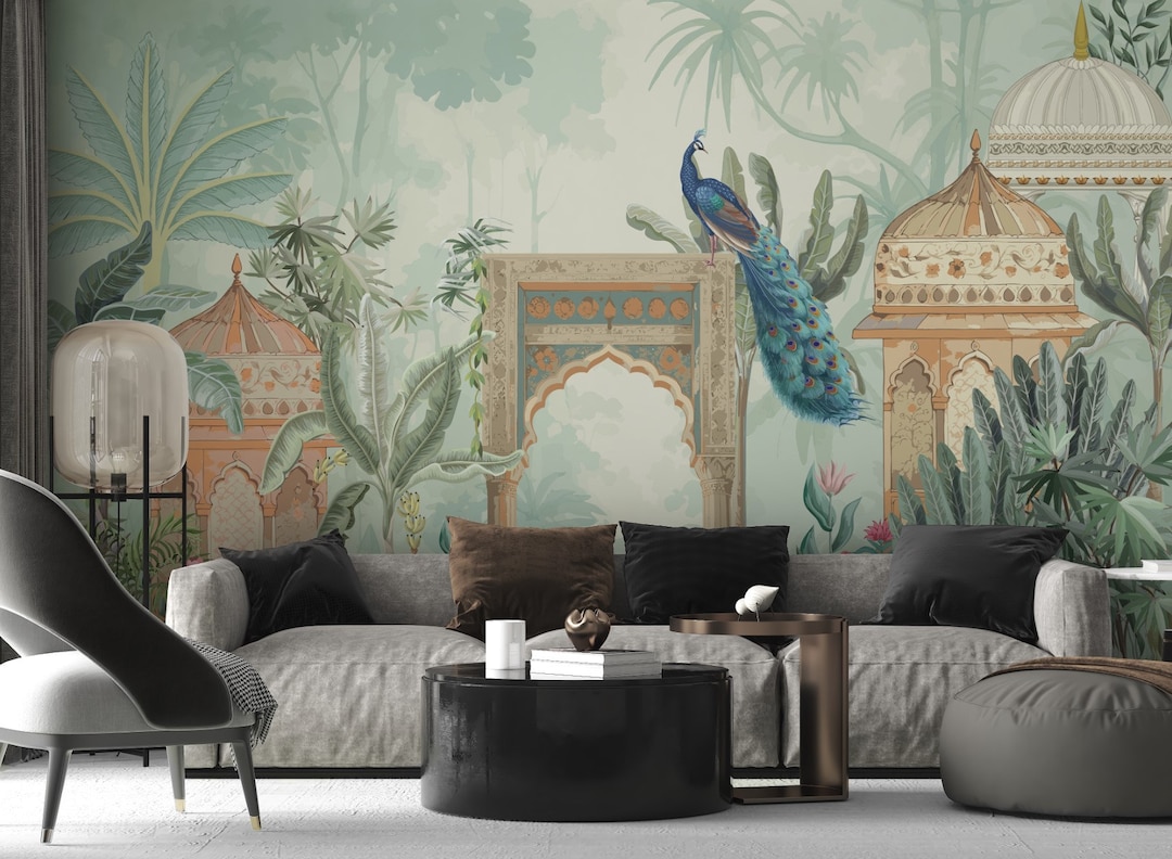 Traditional Indian Design Wallpaper - Peacock Wallpaper - Vintage Style ...