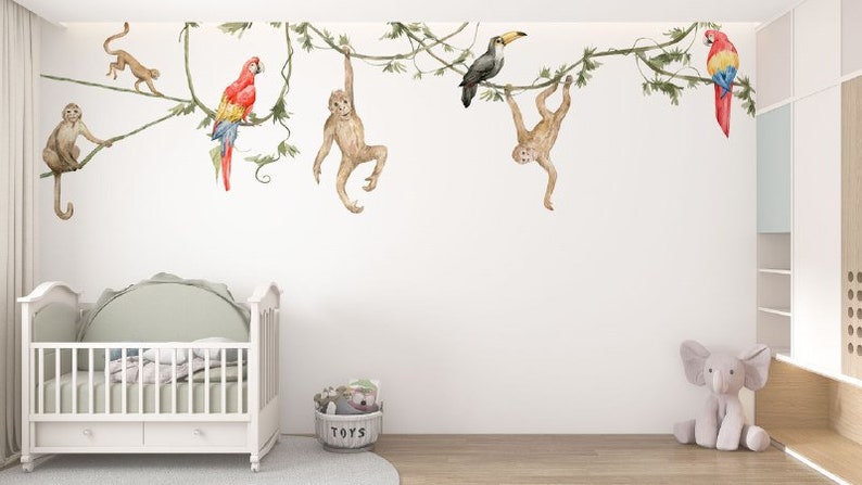 Tropical Animals Stickers, Nursery Room Decor, Peel and Stick, Jungle ...