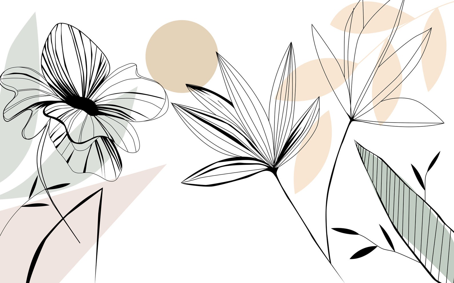 Boho Flowers Abstract Wallpaper- Peel and Stick Leaves and Flowers Wall ...