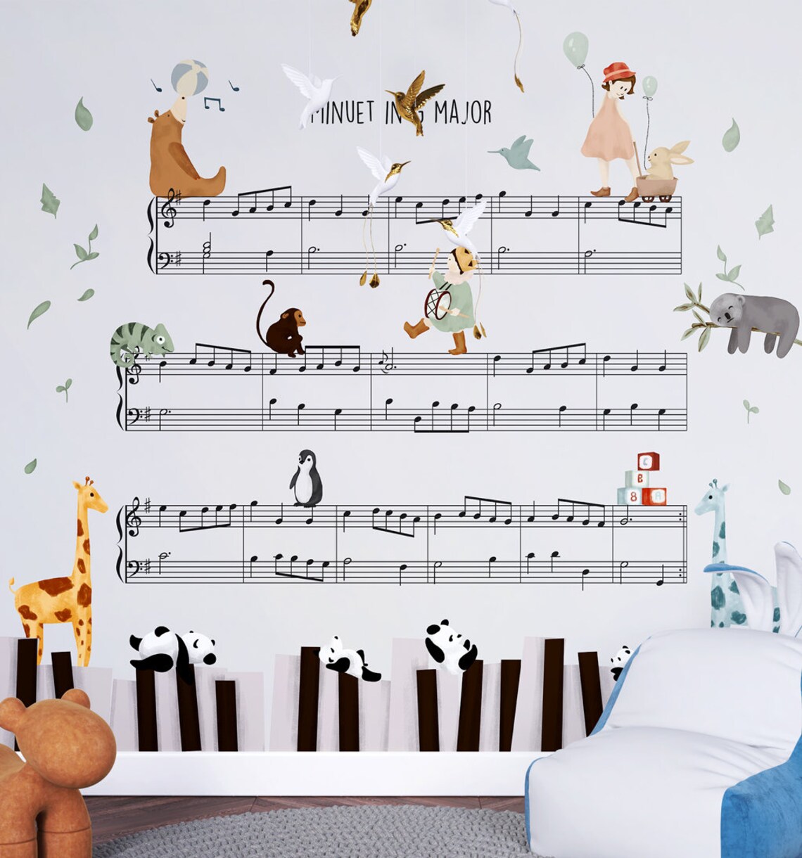 MUSIC NOTES WALLPAPER Adhesive Musical Notes With Animals - Etsy